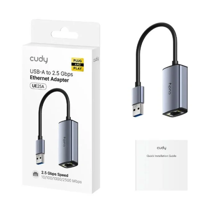 CUDY UE25A - USB-A 3.0 na 2.5 Gbps RJ45 adapter, 10/100/1000/2500, Wake-on-LAN