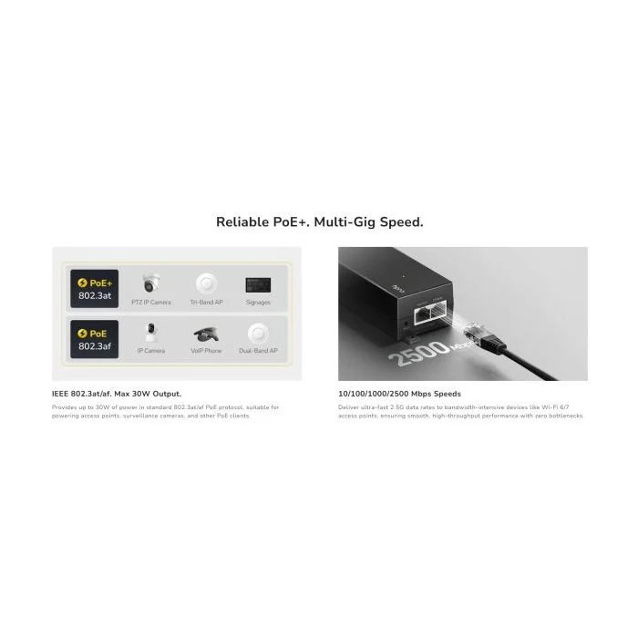 CUDY POE200H - 30 W 2.5 Gbps PoE+ injektor, 10/100/1000/2500 Mbps, 802.3at/af