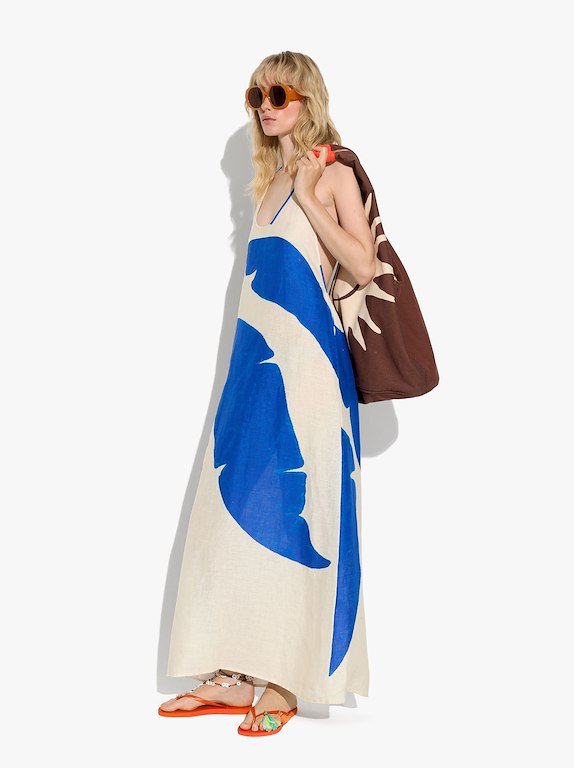 PRINTED HALTER DRESS 100% LINEN