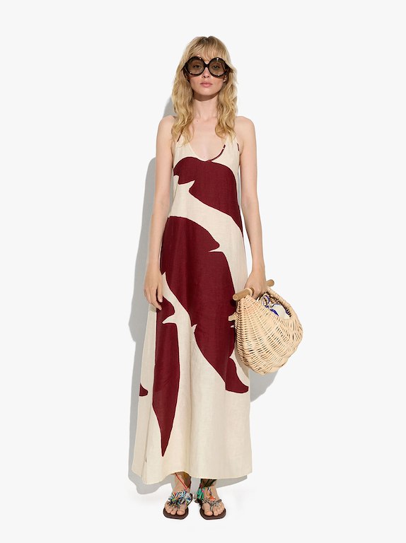 PRINTED HALTER DRESS 100% LINEN
