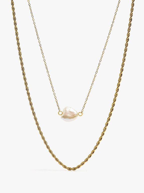 SET FRESHWATER PEARL NECKLACES - STAINLESS STEEL