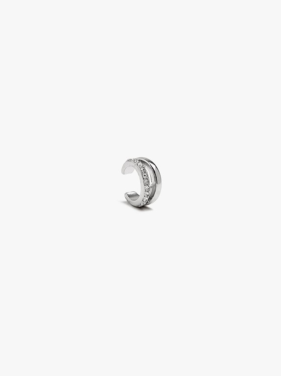 DOUBLE EFFECT EARCUFF WITH CRYSTALS - STAINLESS STEEL