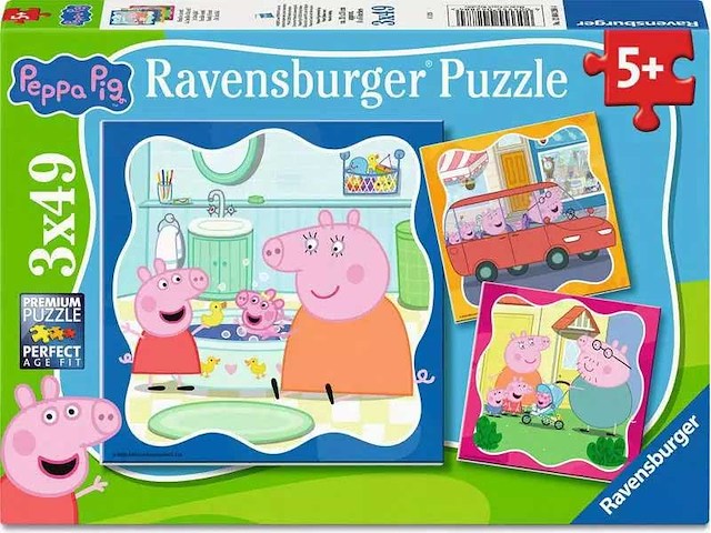 3u1 Puzzle za decu 3x49 delova Pepa Prase Porodica na okupu Ravensburger 12004288