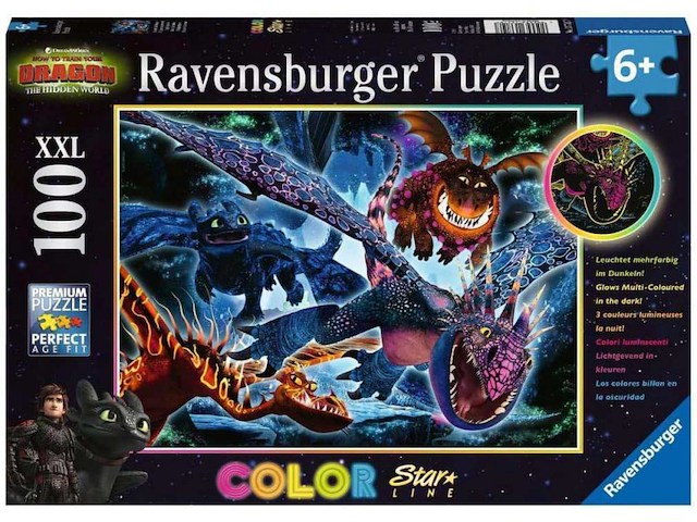 Puzzle koja svetli u mraku 100XXL delova Zmajevi Ravensburger 13710