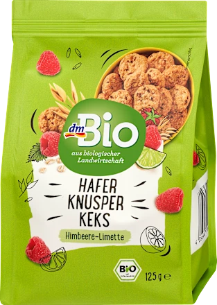 dmBio
Hrskavi keks od ovsa sa malinom i limetom, 125 g