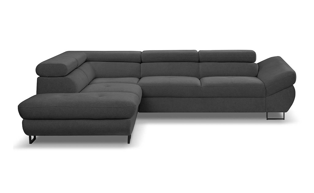 Fabio ugaona garnitura sa ležajem i prostorom za odlaganje 280x235x69/88 cm tamno siva leva