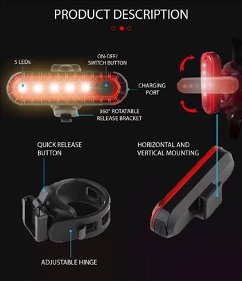Zadnje svetlo 5 LED USB punjenje 4 režima svetla