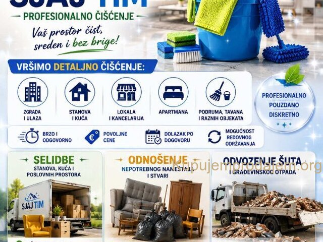 Kvalitetno čišćenje i redovno održavanje kao i selidbe i odvoženje šuta i nameštaj