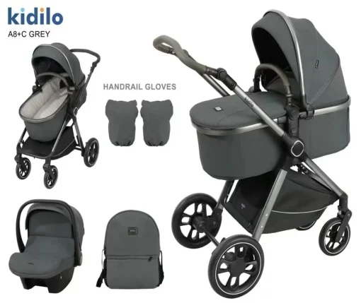 KOLICA ZA BEBE KIDILO A8+C GREY
Kidilo A8+C 3u1 Dečija Kolica – Kolica, Auto Sedište i Torba KHAKI