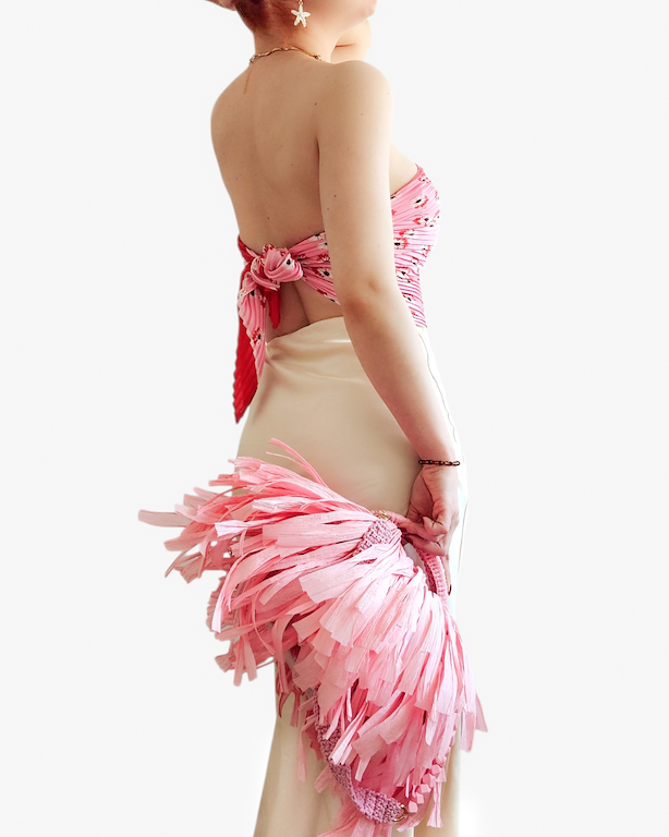 Roze torba od rafije Clutch letnja torba od rafije Heklana tašna od rafije