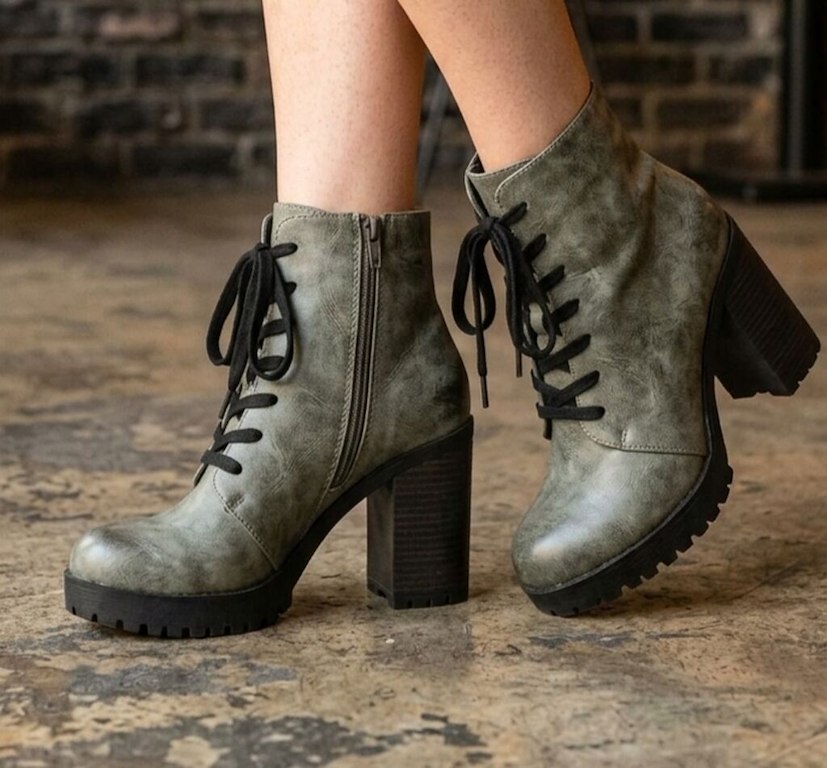 Ženske čizme na štiklu sa pertlama - Model: ankle čizme sa blok