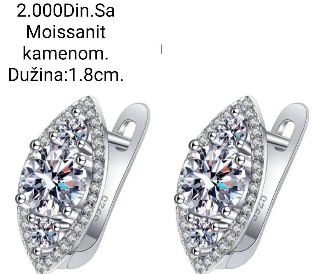 Elegantne posrebrene naušnice sa moisanit kamenjem od hirurskog čelika