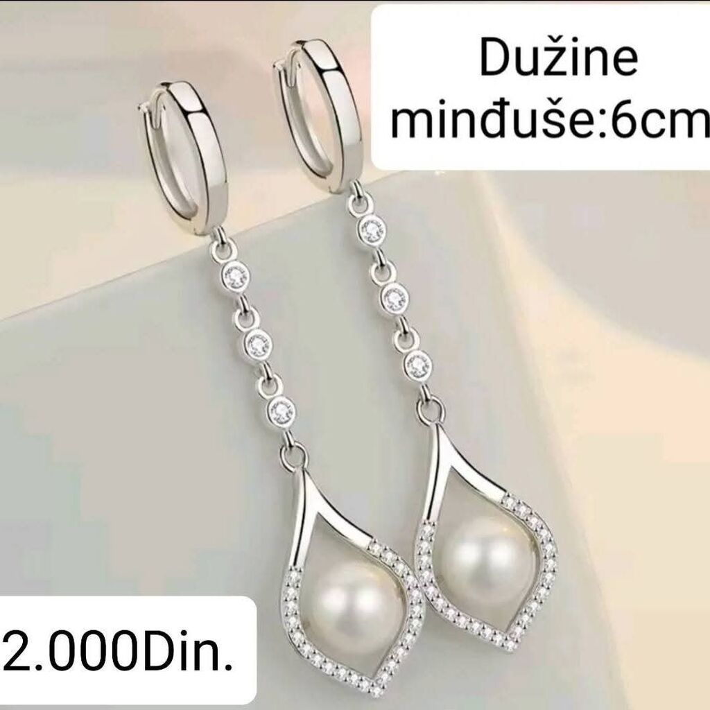 Elegantne posrebrene viseće minđuše sa biserima i žigom S925 od