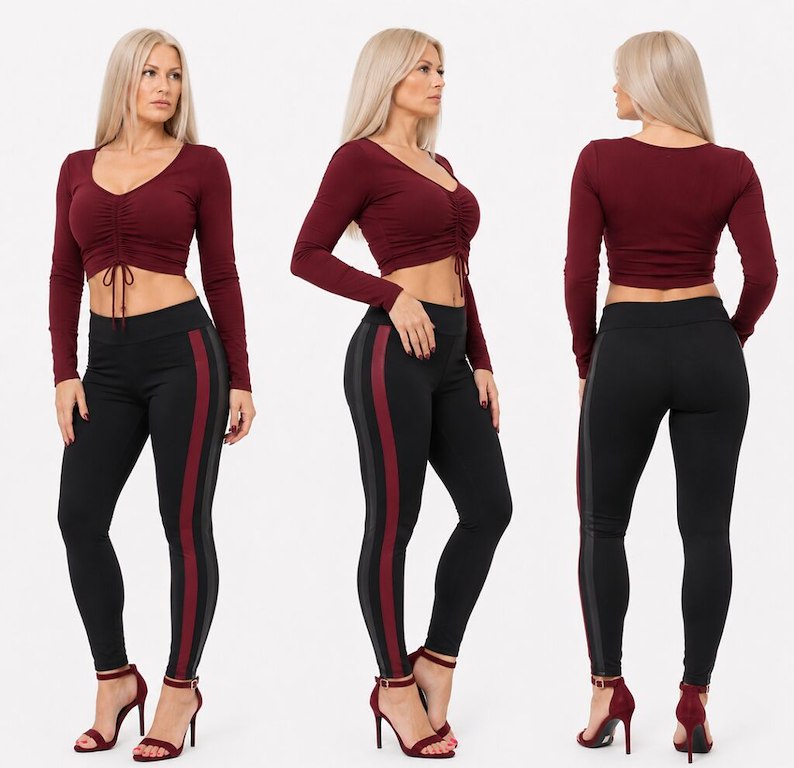 Ženske crne helanke sa bočnim prugama - Model: uske helanke visokog