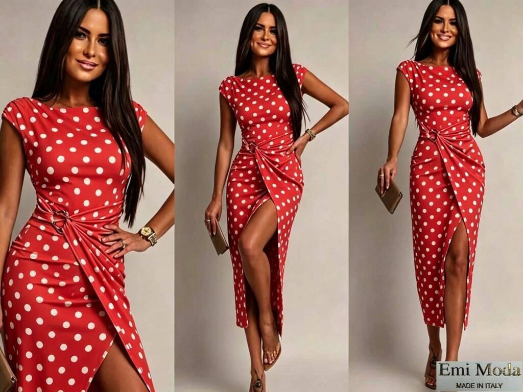 Elegantna midi haljina sa vezivanjem u struku i asimetričnim preklopom