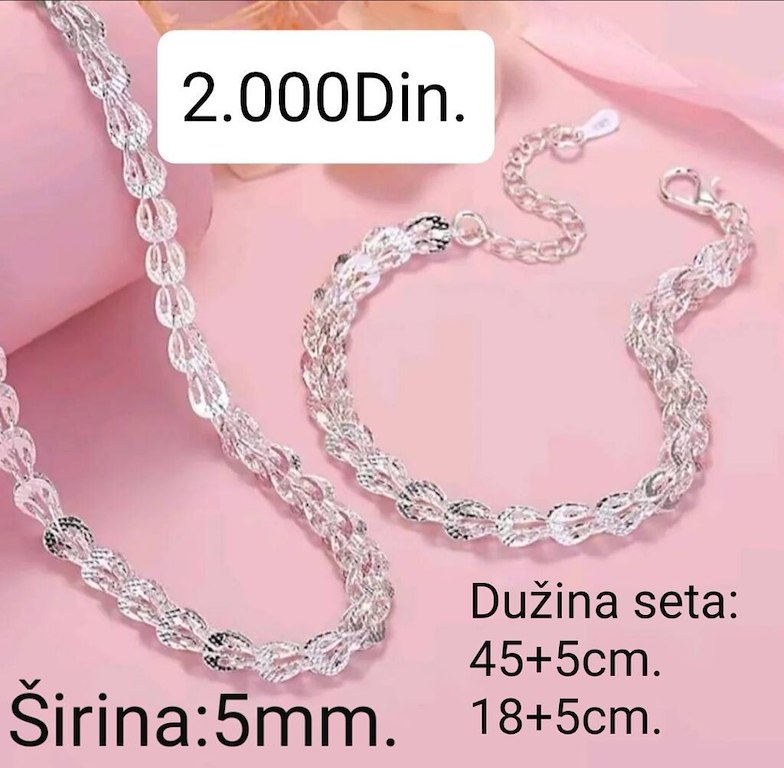 Posrebreni set sa žigom S925 od hirurskog čelika. Lančić + narukvica