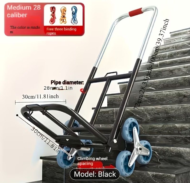 Kolica za nošenje tereta sa „climbing wheels” sistemom za stepenice –