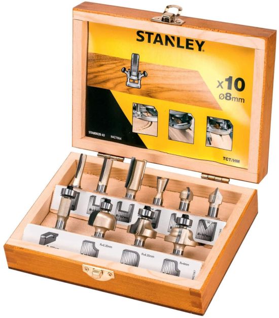 Stanley 10-delna garnitura glodala za drvo od volfram karbida, prihvat 8 mm (STA80020-XJ)