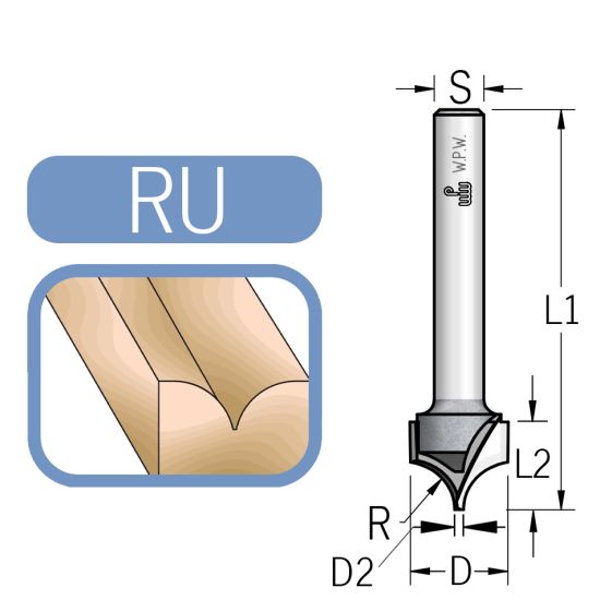 Glodalo za žljebove sa oblim stranicama i oštrim vrhom radijus 4,8mm, radna dužina 9mm, vrh 0,7mm, prihvat 6mm WPW RU05003