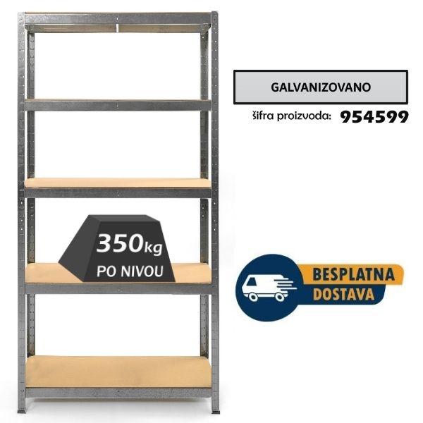 Polica metal-medijapan 180x100x60cm, 5x350kg galva