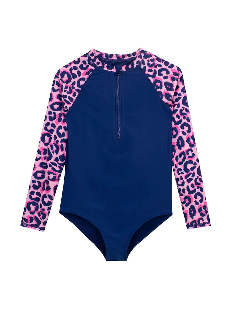 Jednodelni kupaći kostim sa leopardovim print Roze Leopard Aop Dugi rukavi