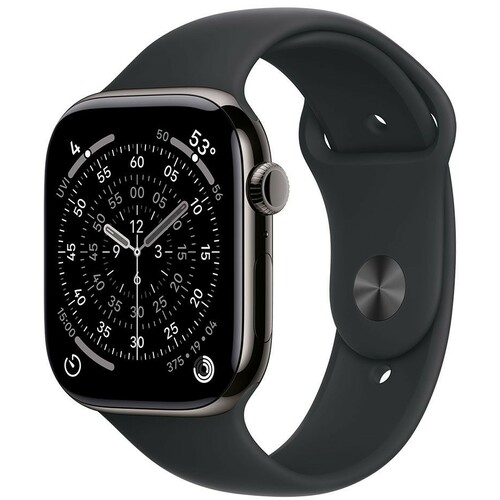 APPLE Watch S11 Cellular 46mm Slate Titanium Case with Black Sport Band - S/M mfd14rk/a