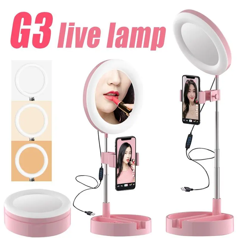 Selfi LED lampa 3u1 sa ogledalom i držačem za mobilni telefon