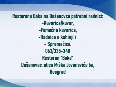 RESTORANU BOKA NA DUŠANOVCU POTREBNI RADNICI