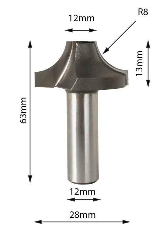CNC glodalo za žljebove sa oblim stranicama radijus 8mm, radna dužina 13mm, prihvat 12mm FUL 32AA.080