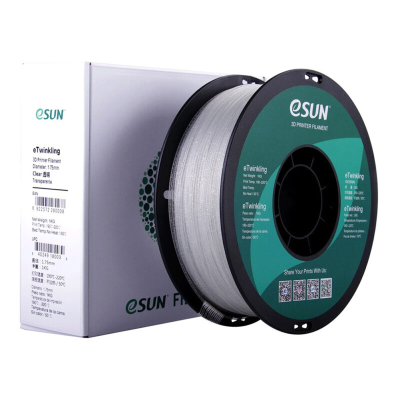 eSUN PLA 1,75mm 1kg TRANSPARENTNI SA ŠLJOKICAMA (ETWINKLING TRANSPARENT)