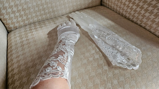 %Long Satin Opera pearl bele nove rukavice,čipka