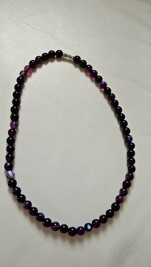 Purple Striped Agate vintage ogrlica, polud. kamen