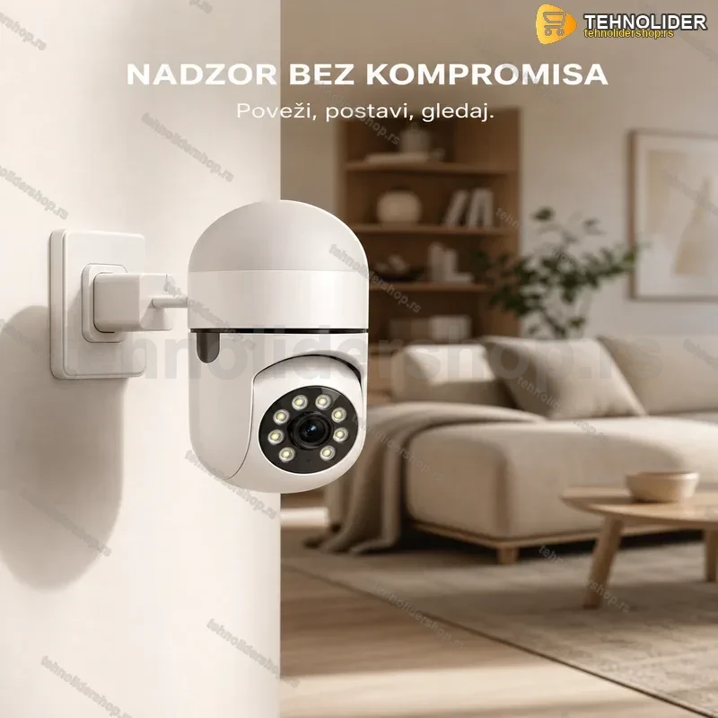 WiFi Kamera sa Utičnicom za Struju HD 8MP PTZ – Rotirajuća, Noćno Snimanje, V380 Pro