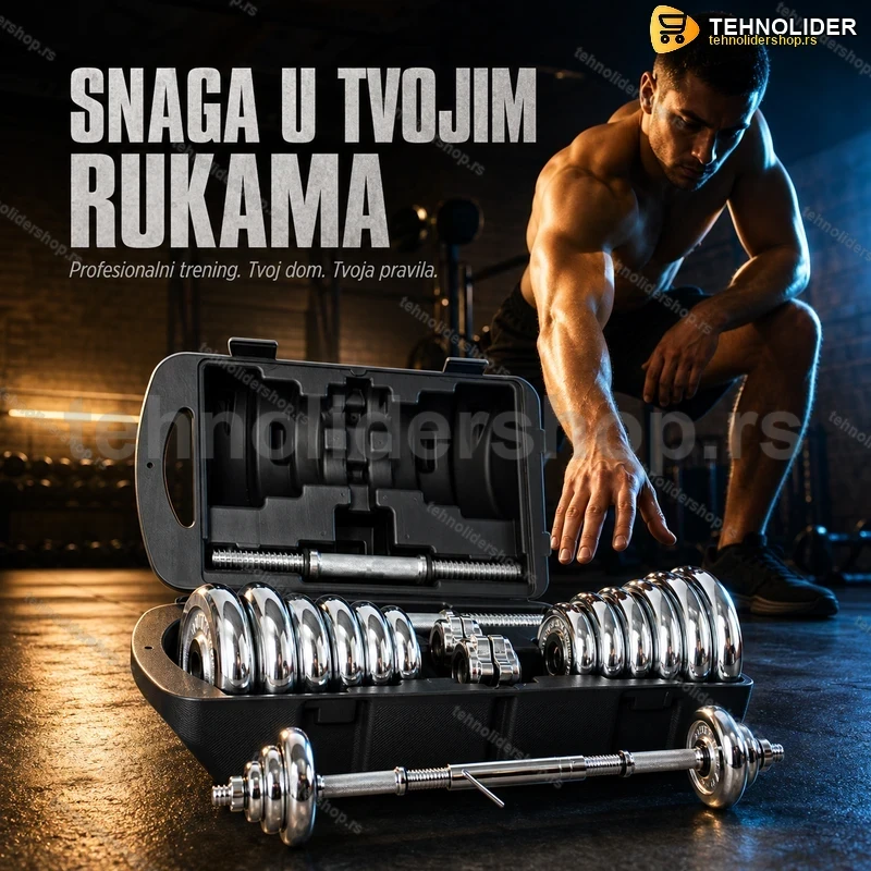 Hromirani Tegovi Bučice 20 kg Set sa Šipkom za Spajanje