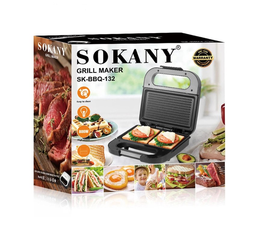 Sokany SK-BBQ-132 Električni Gril i Aparat za Sendviče 800W
