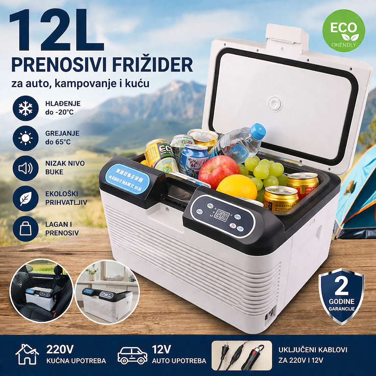 Prenosivi Auto Frižider 12L – Hlađenje i Grejanje 12V/220V