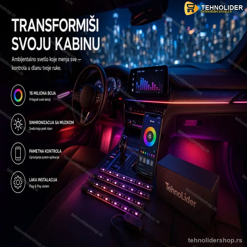 RGB LED Trake za Auto Enterijer – Set od 4 Komada sa App Kontrolom