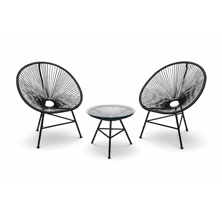 Baštenski set Lounge, Sto + dve fotelje, Crni