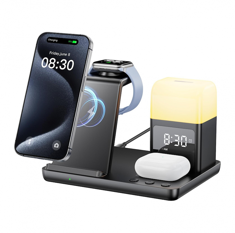 Desktop drzac za mobilni telefon Z18 6u1 (wireless punjac za mobilni telefon, slusalice i Apple smart watch)