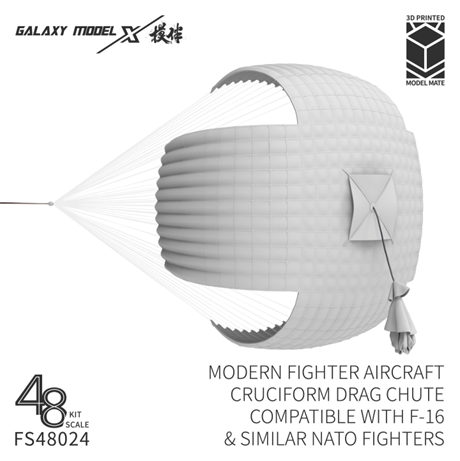 NEW! Galaxy-Model FS48024 Modern Fighter Aircraft Cruciform Drag Chute - Compatible with F-16 & Similar NATO Fighters (3D-Printed)