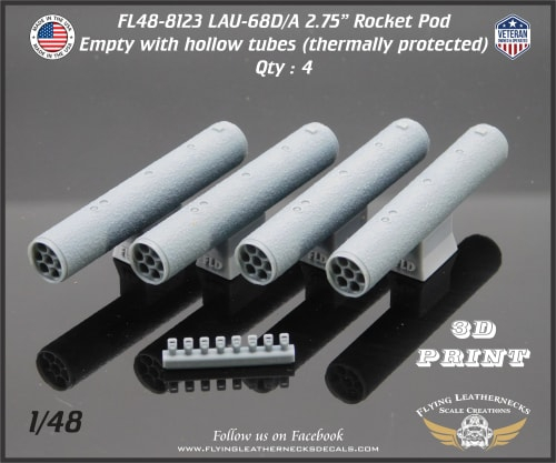 NEW! Flying Leathernecks 48-8123 LAU-68 D/A 2.75" Rocket Pod / Thermally Protected - Empty (3D-Printed)