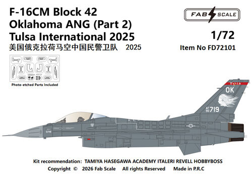 NEW! Fab Scale FD72101 Lockheed Martin F-16 CM Block 42 - Oklahoma ANG Part 2 (Photo-Etched Parts Included)