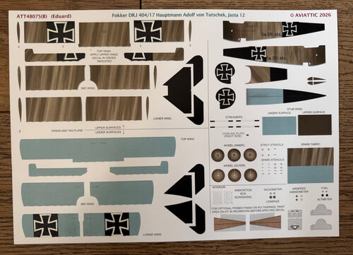 NEW! Aviattic ATT48075B Fokker DR.I - 404/17 Haupt. Adolf Ritter von Tutschek, Jasta 12 / Weathered Finish (for Eduard Kits)