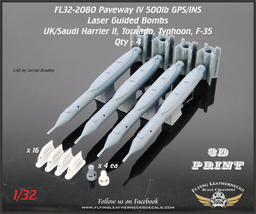 NEW! Flying Leathernecks 32-2080 Paveway IV 500lb GPS/INS Laser Guided Bomb (4 pcs / 3D-Printed)