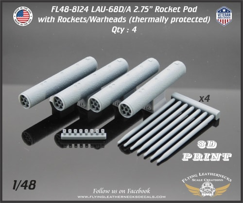 NEW! Flying Leathernecks 48-8124 LAU-68D/A 2.75" Rocket Pod - Thermally Protected / Loaded (4 pcs / 3D-Printed)
