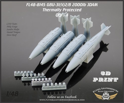 NEW! Flying Leathernecks 48-8145 GBU-31(V)2/B 2000lb JDAM - Thermally Protected (4 pcs / 3D-Printed)