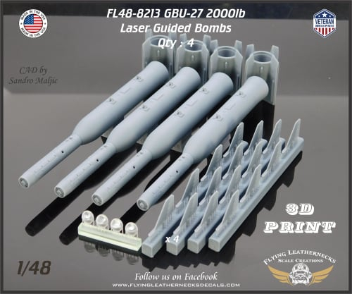 NEW! Flying Leathernecks 48-8213 GBU-27 2000lb Laser Guided Bombs (4 pcs / 3D-Printed)