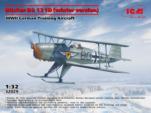 NEW! ICM 32029 Bucker Bu 131D (Winter Version) - German WWII Training Aircraft