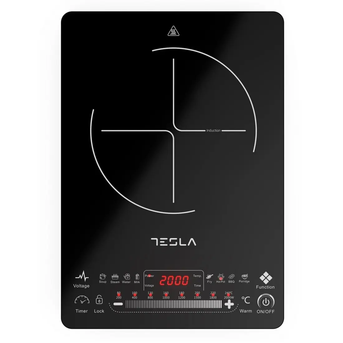 Tesla Indukcioni rešo IC400B, 2000 W, 1 grejna zona, 8 nivoa snage, 9 programa, Crni