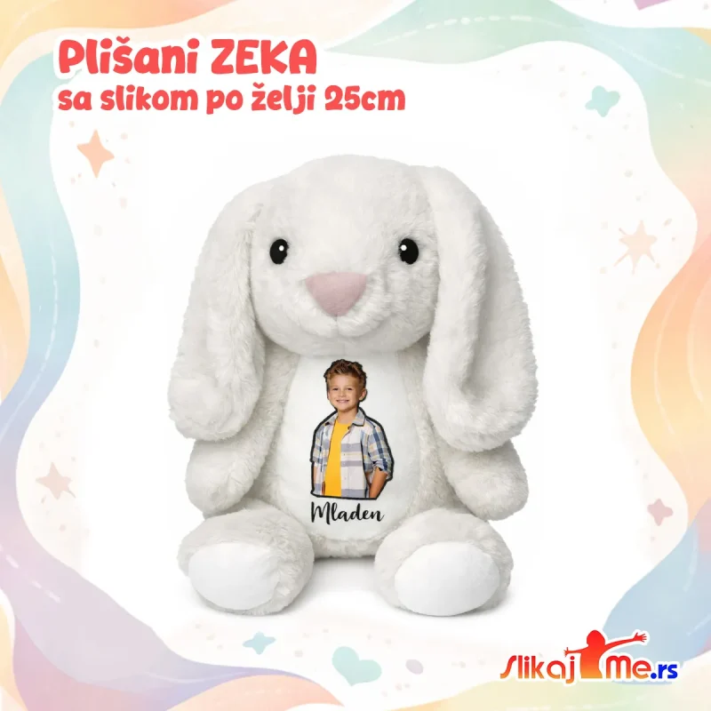 Plišani zeka beli sa slikom